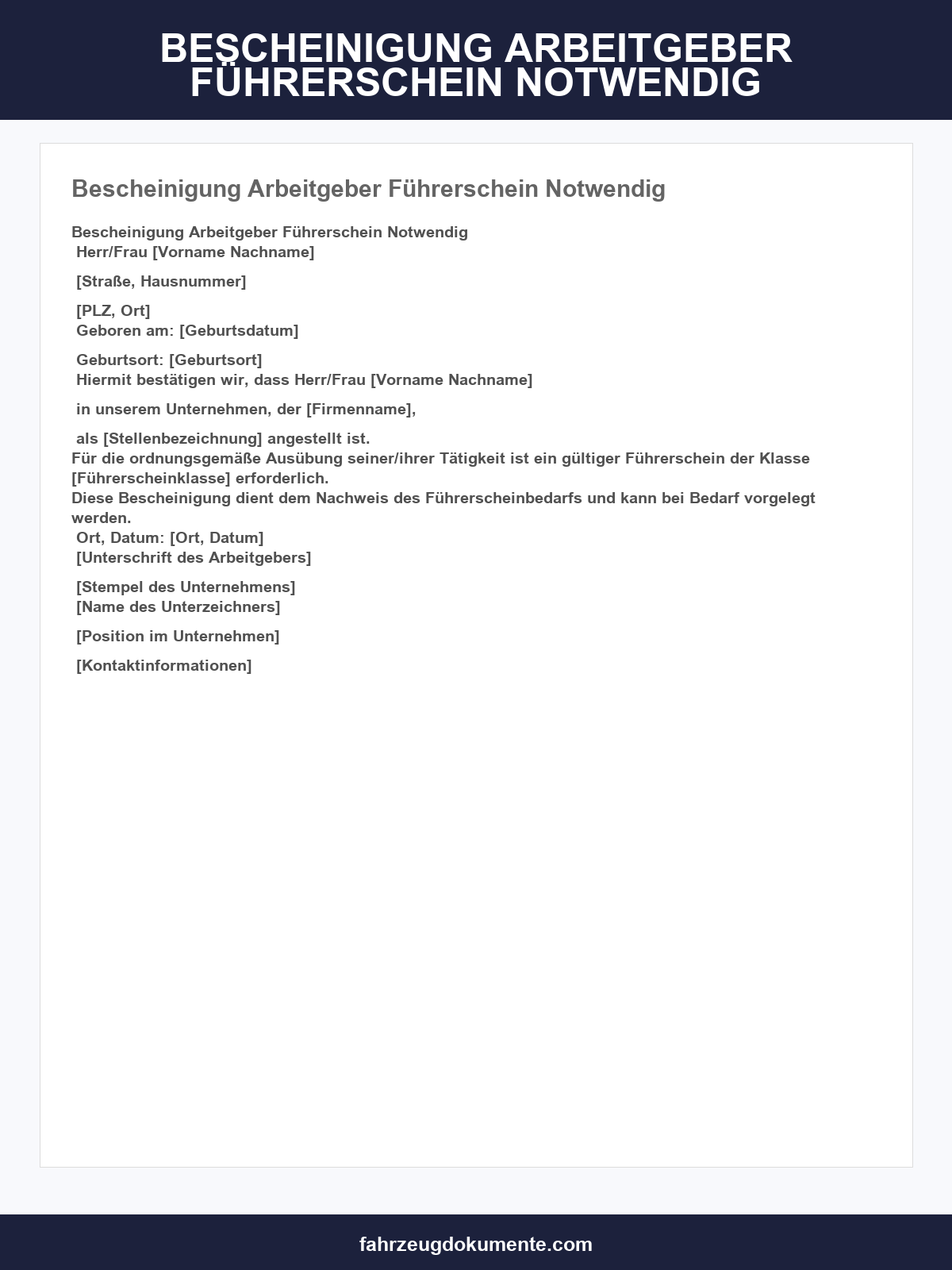 Vorlage Bescheinigung Arbeitgeber Führerschein Notwendig Muster