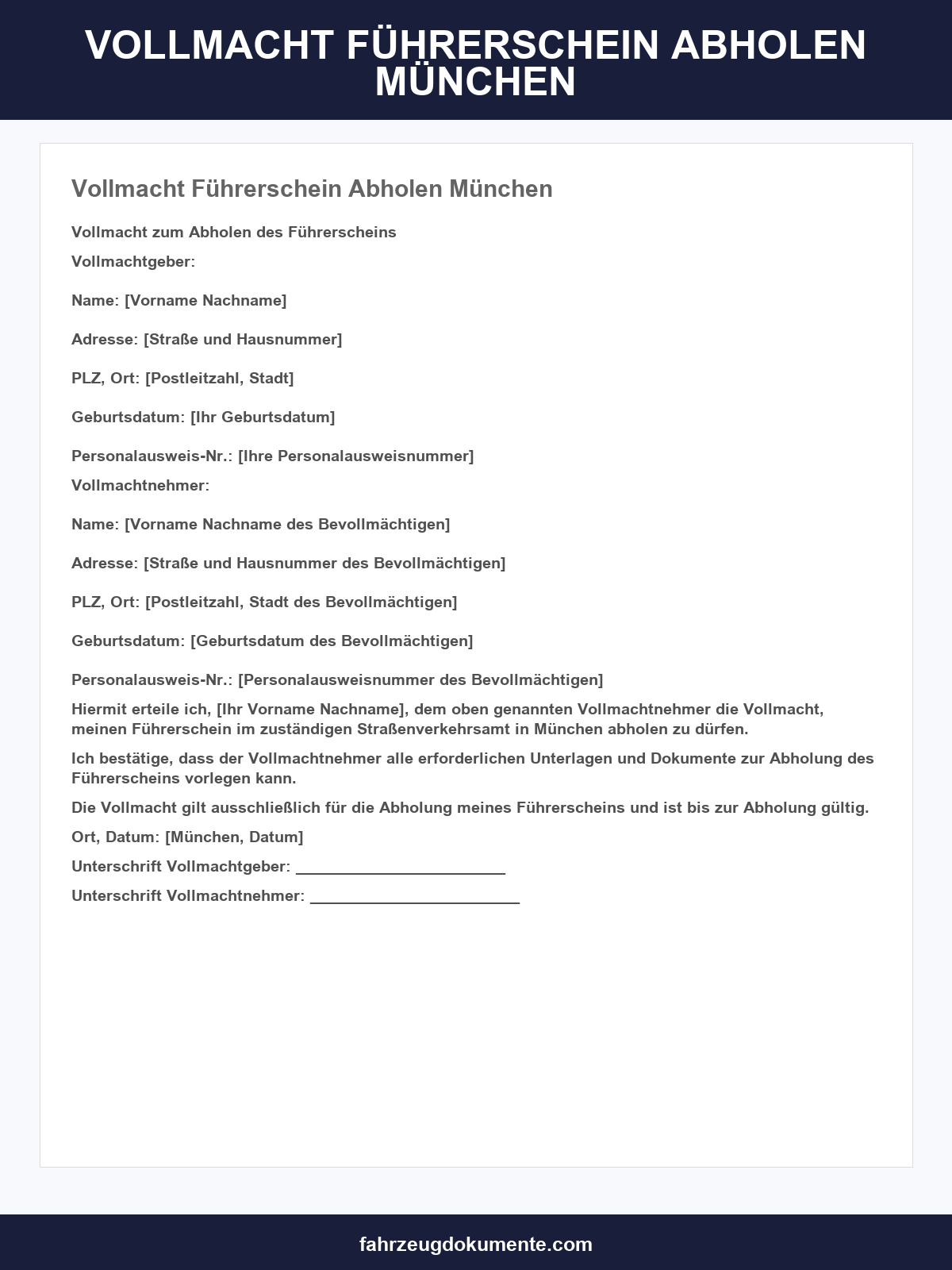 Vollmacht Führerschein Abholen München