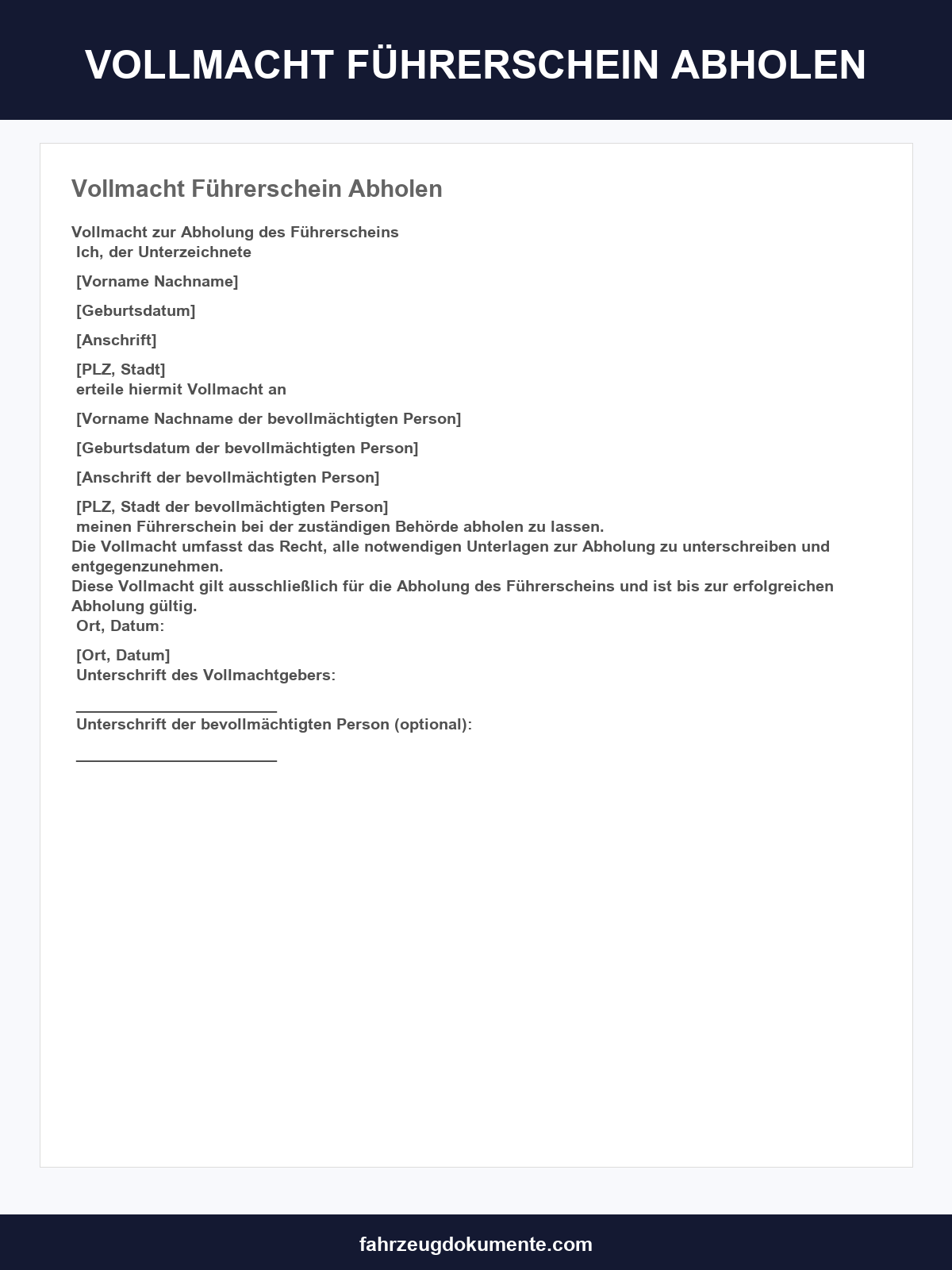 Vollmacht Führerschein Abholen